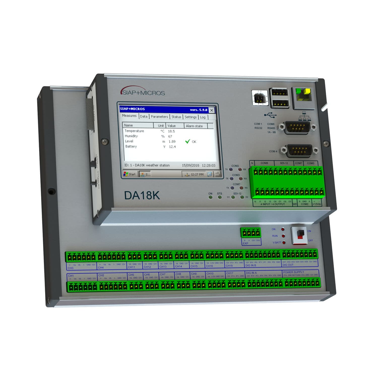 通用数据采集器 - e018 DA18K - SIAP+MICROS - USB / 屏幕式 / 气象传感器用