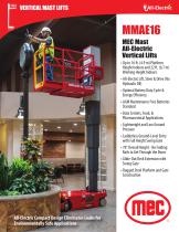 电池动力桅杆式升降机 - MMAE16 - MEC AERIAL WORK PLATFORMS - 带轮 / 滚动 / 室内、室外